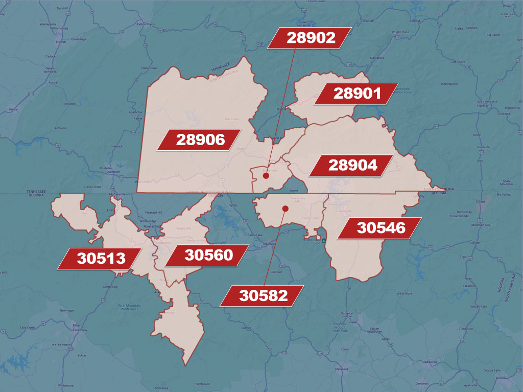 North Carolina & Georgia Zip Code Map | Great Carolina Property